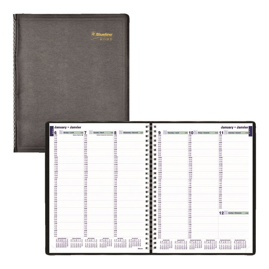 Blueline Essential Weekly Planner. 11" x 9-1/16" , Bilingual, Black (B ...